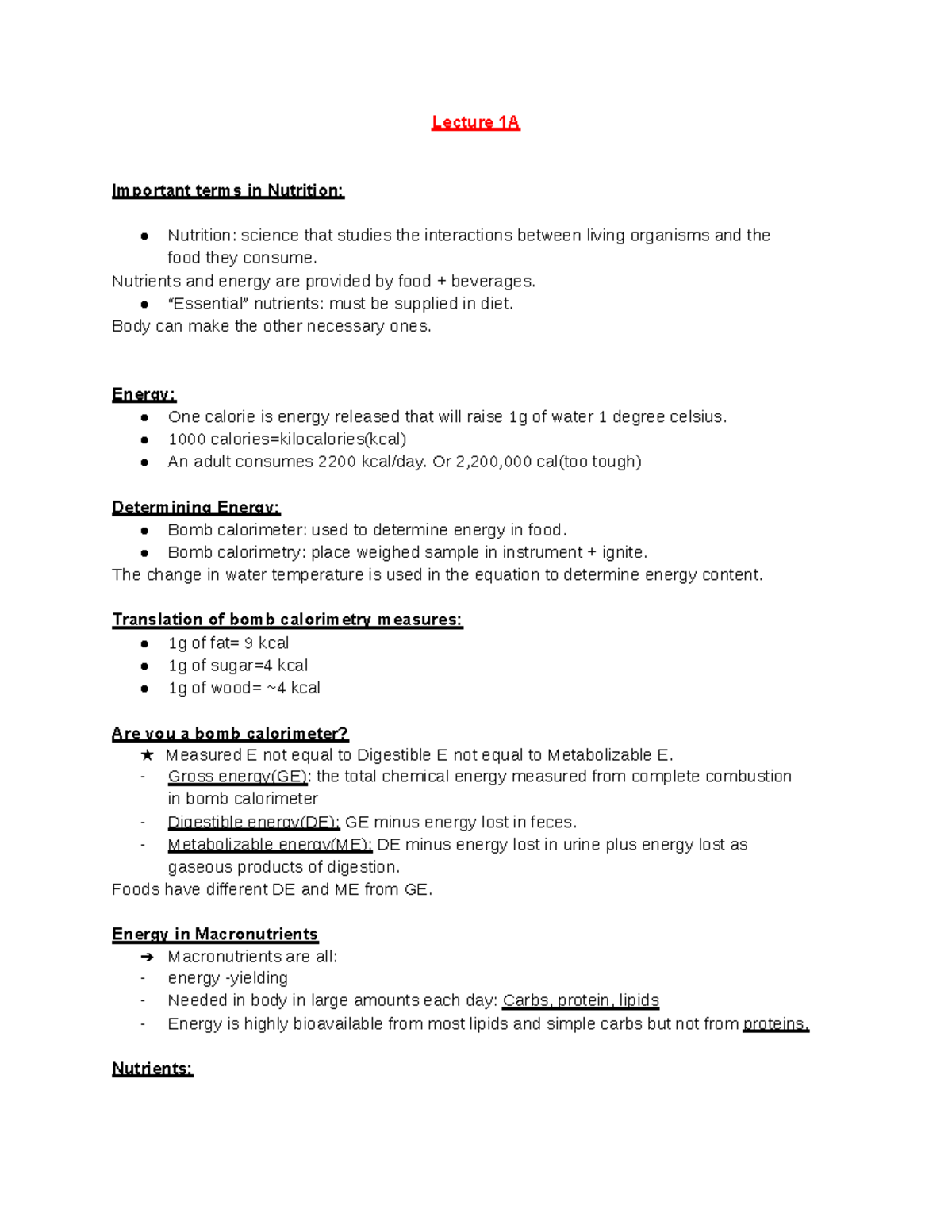 Lecture 1A Important terms in Nutrition - Lecture 1A Important terms in ...