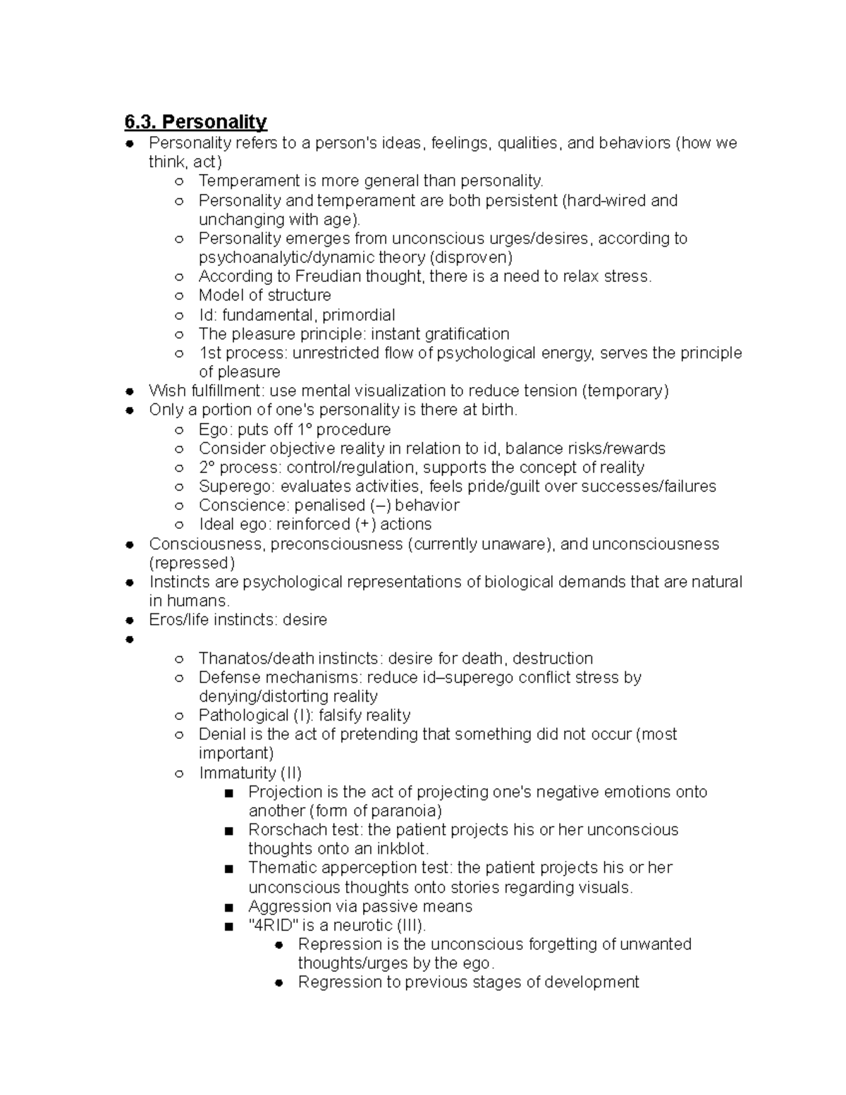 Personality - notes - 6. Personality Personality refers to a person's ...