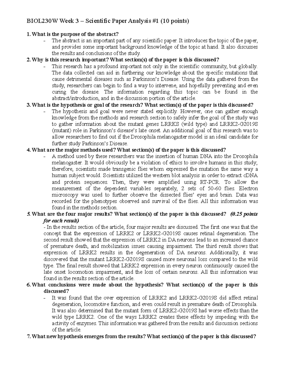 Sci lit analysis - BIOL230W Week 3 – Scientific Paper Analysis #1 (10 ...