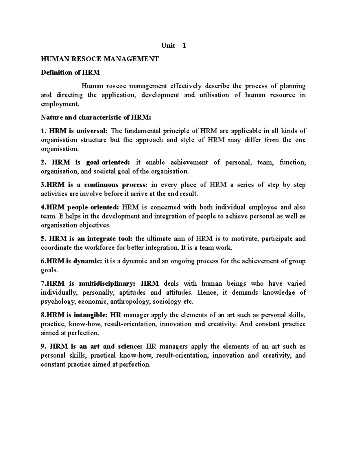 Hrm - HUMAN RESOURCE MANAGEMENTS AND ITS CONCEPTS - B.Com GENERAL - Studocu