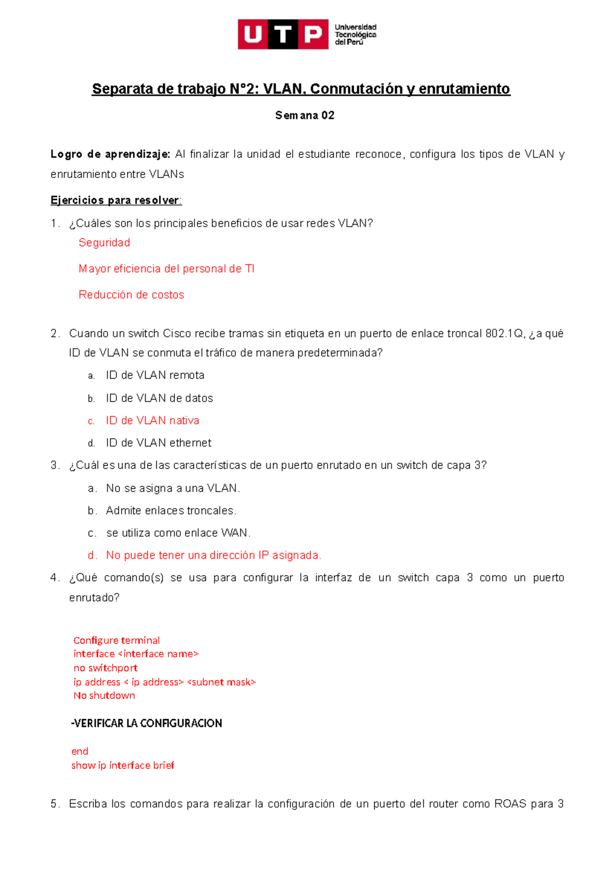 S02 s1 Ejercicios Tipos de Vlans y enrutamiento - Separata de trabajo N°2: VLAN, Conmutación y ...