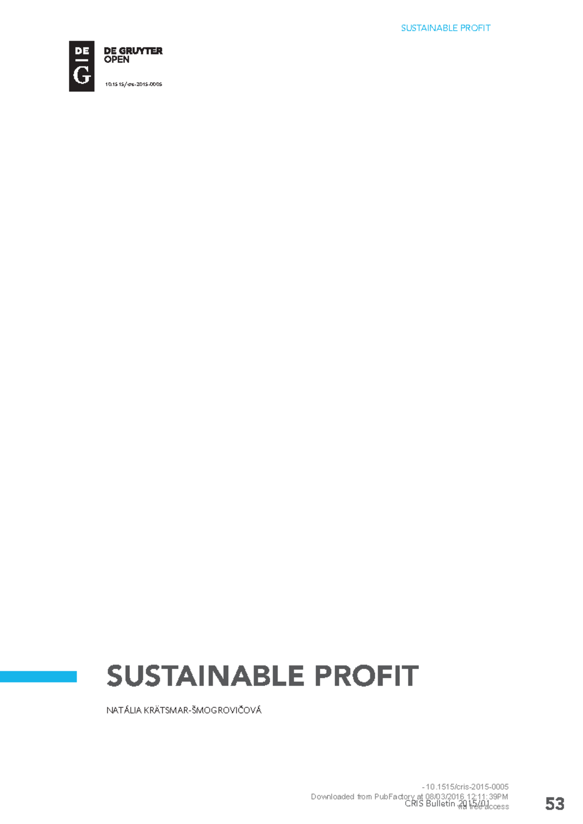 Sustainable Profit - hgjm - CRIS Bulletin 2015/ SUSTAINABLE PROFIT ...