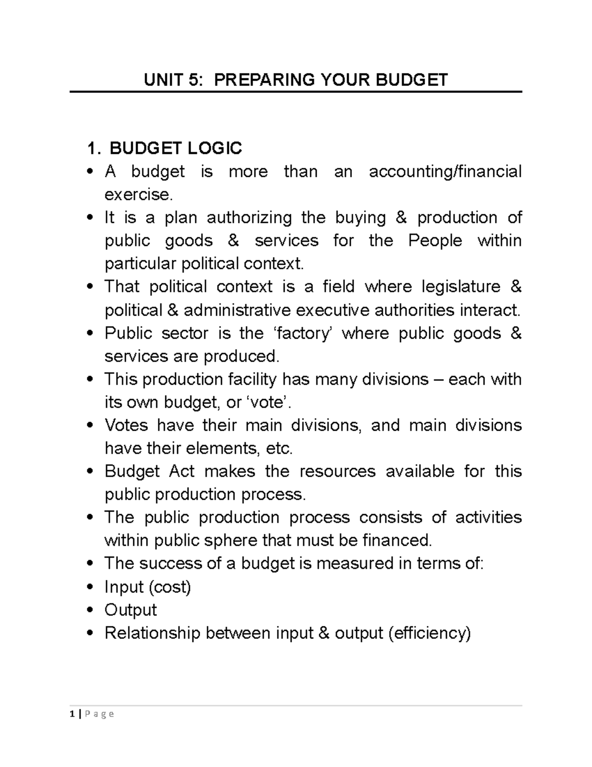Unit 5 - Preparing your budget - UNIT 5: PREPARING YOUR BUDGET 1 ...