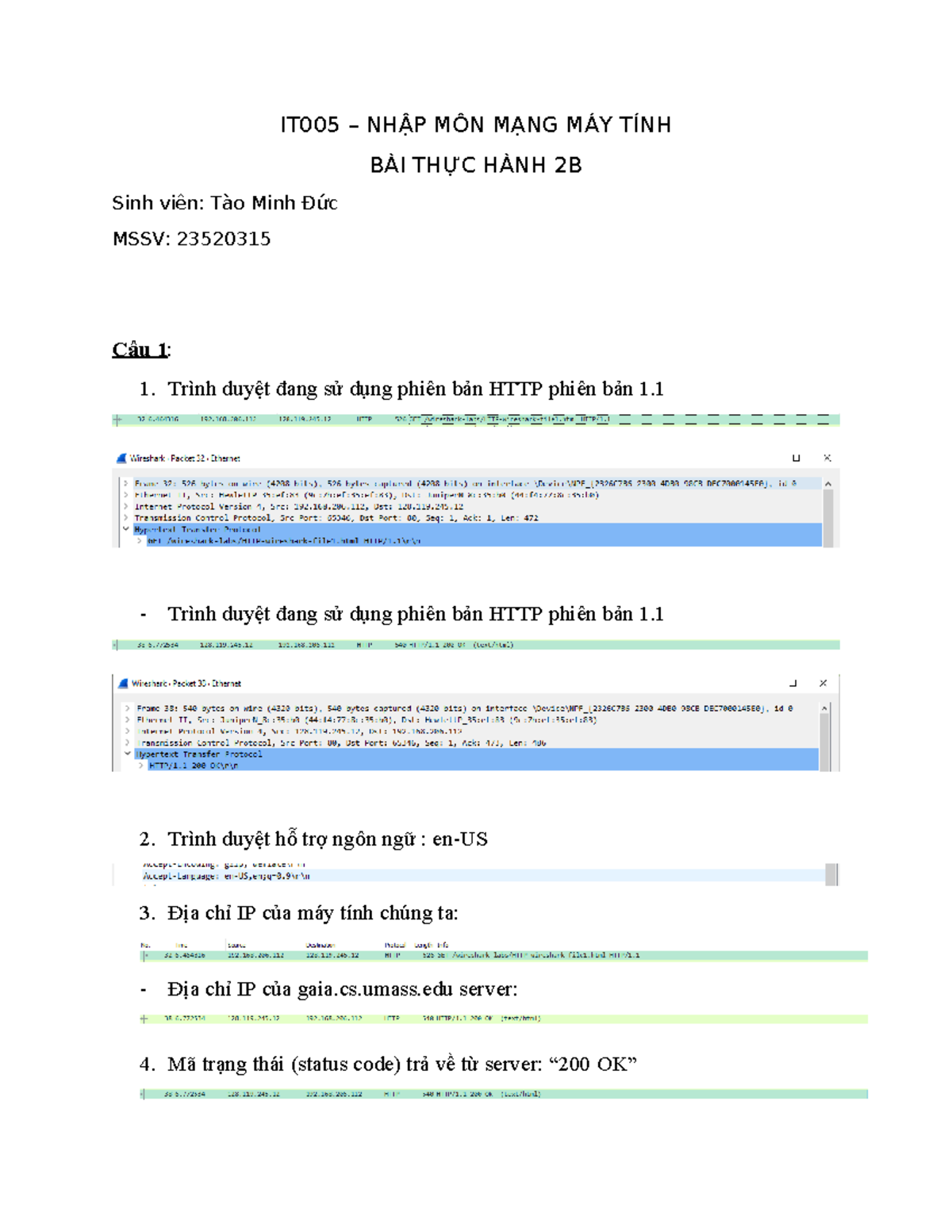 23520315 Bai TH 2 - sfd - IT005 – NHẬP MÔN MẠNG MÁY TÍNH BÀI THỰC HÀNH 2B Sinh viên: Tào Minh ...