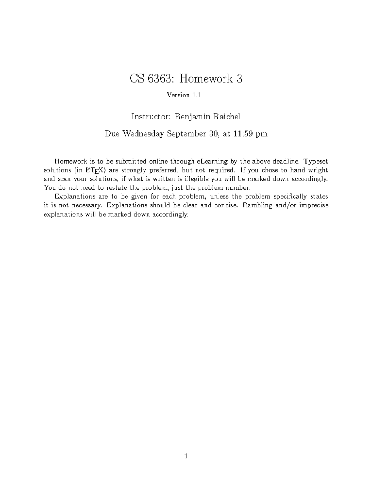 CS 6363: Homework three - CS 6363: Homework 3 Version 1. Instructor: Benjamin Raichel Due ...