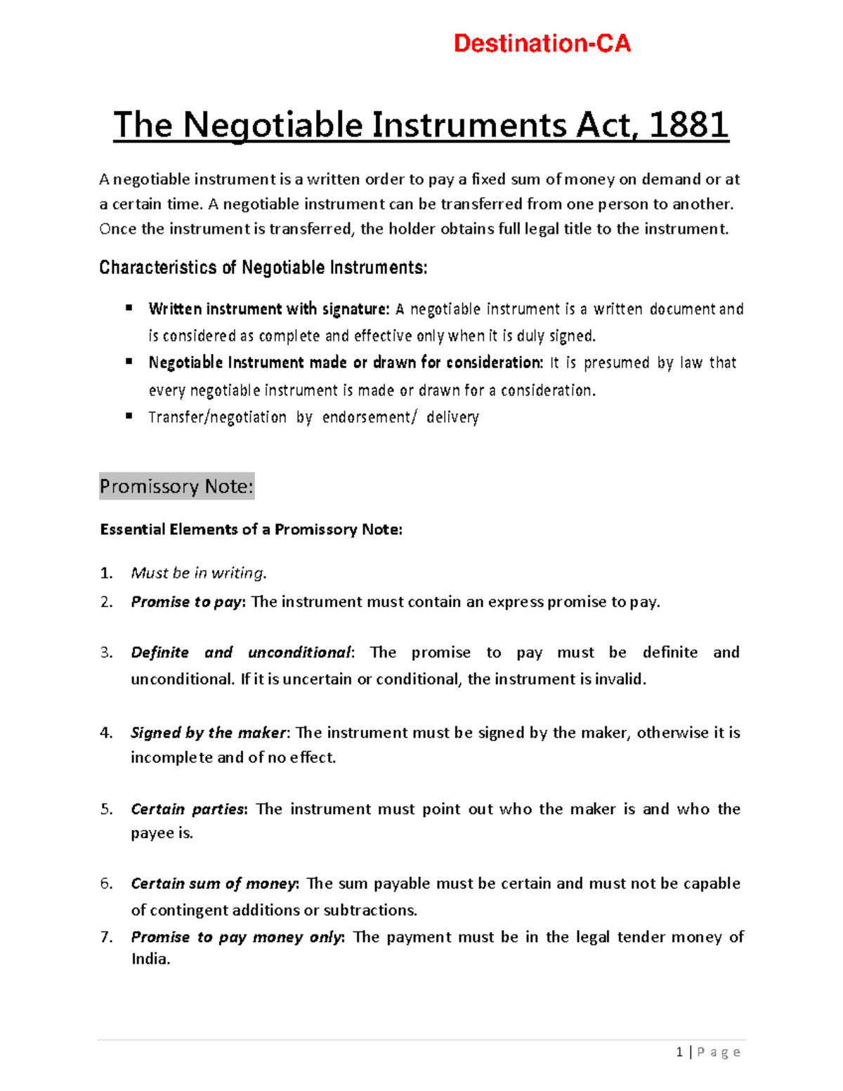Negotiable instrument act - The Negotiable Instruments Act, 1881 A ...
