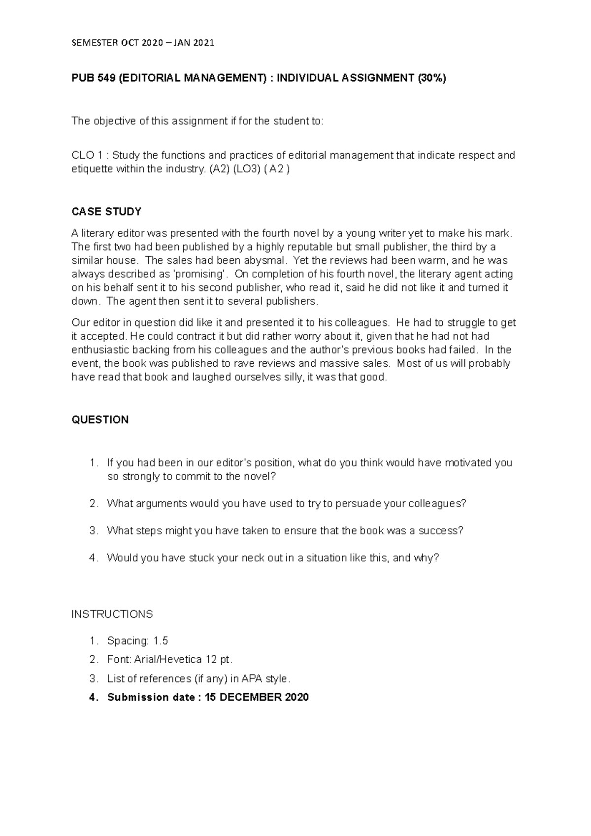 PUB549 Individual Assignment 3A OCT 2020 - SEMESTER OCT 2020 – JAN 2021 ...