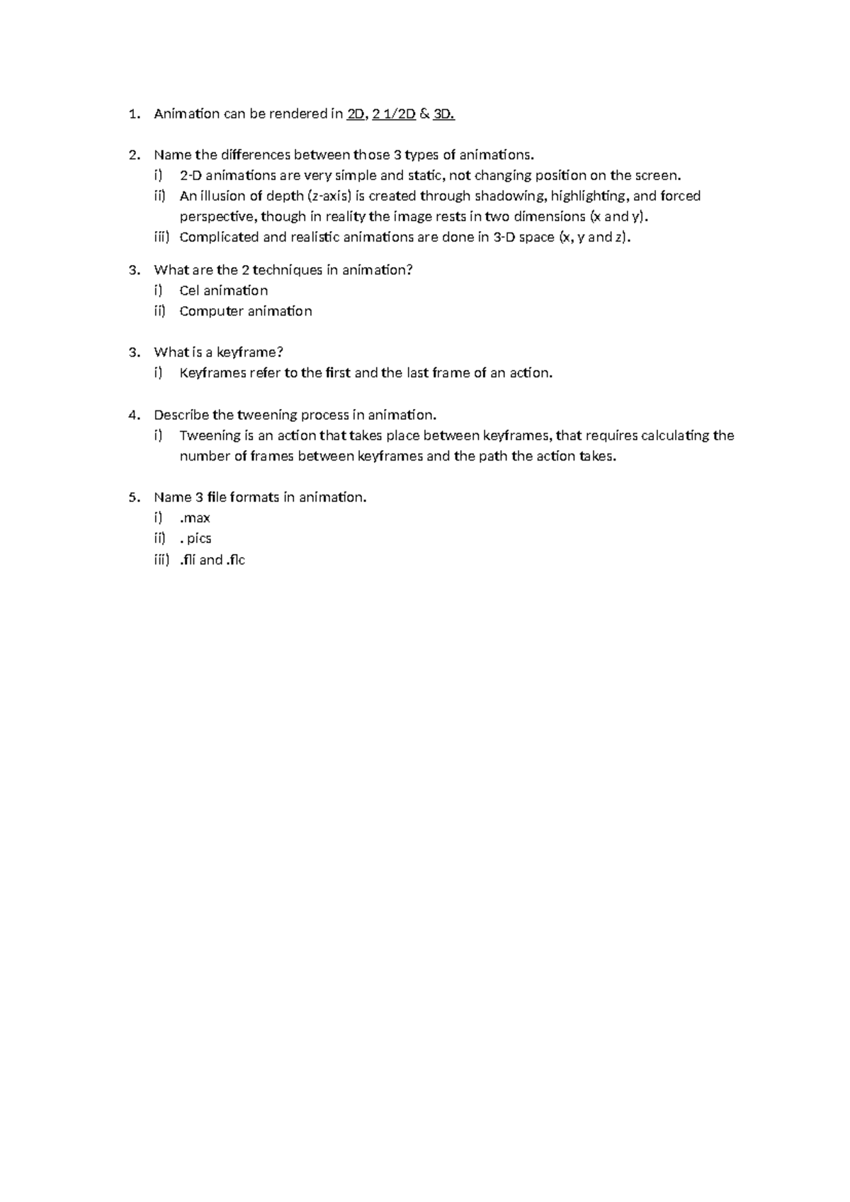 Animation - Name the differences between those 3 types of animations. i ...