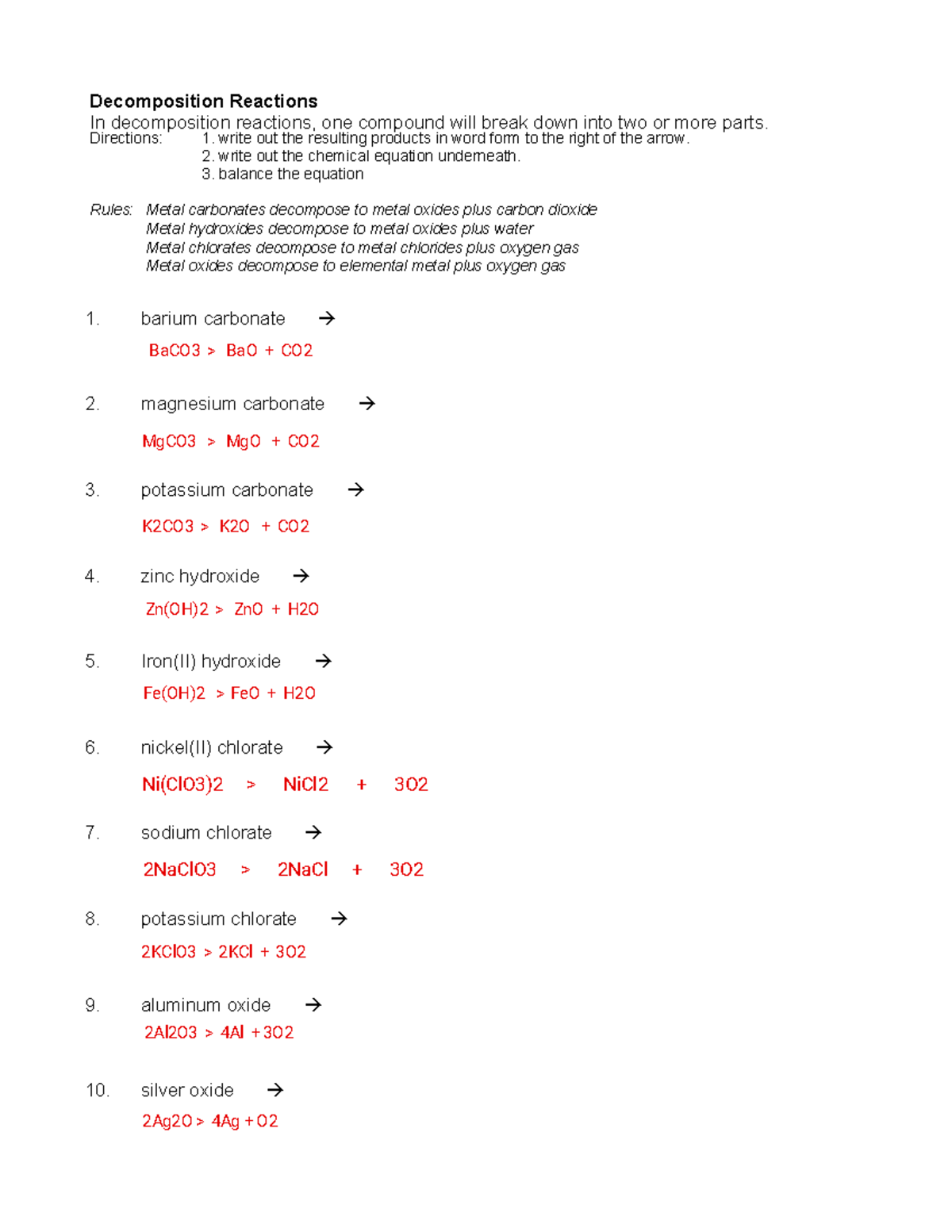 Kami Export - Decompostion Reactions Worksheet - Decomposition ...
