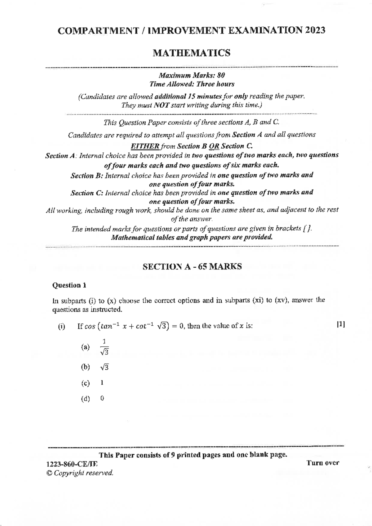 ISC Compartement Exam - 2023 Question Paper - COMPARTMENT IMPROVEMENT ...