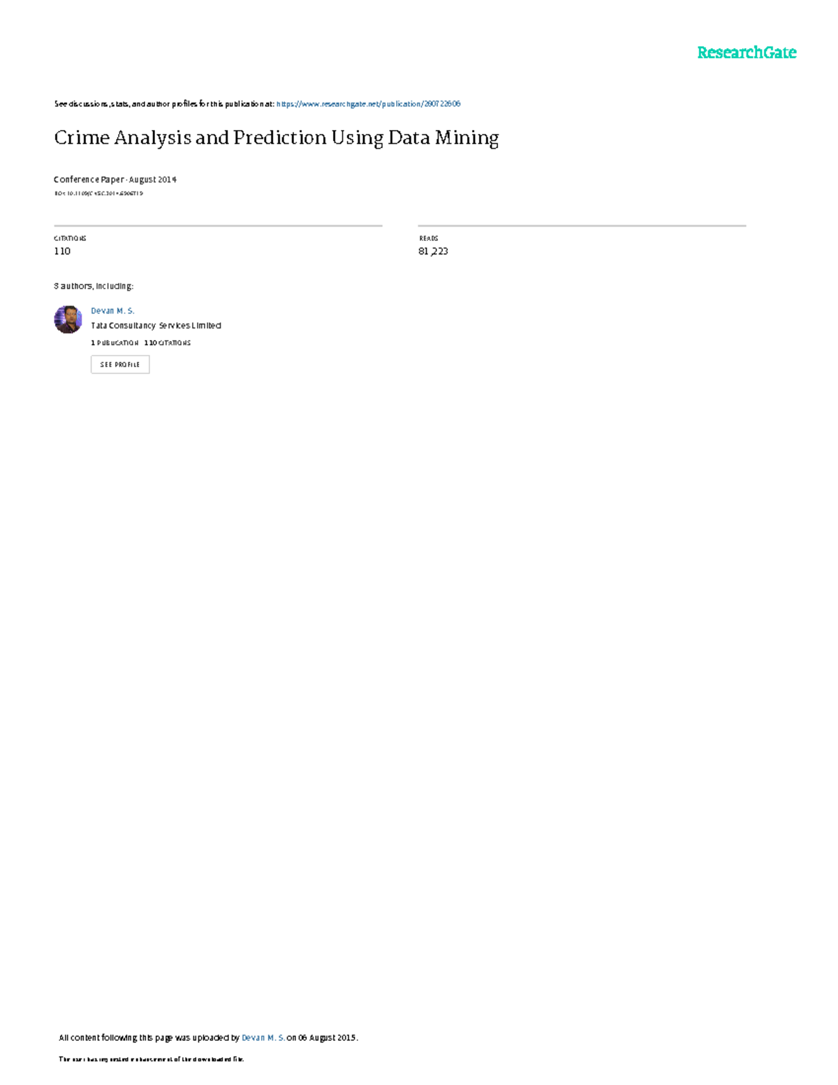 Crime Analysisand Prediction Using Data Mining See Discussions Stats 4139