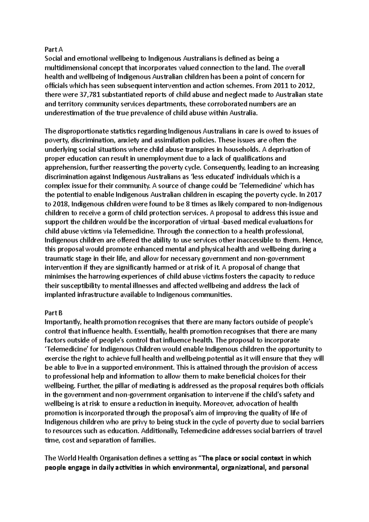 OLET1616 Health and Wellbeing: reflection - Part A Social and emotional ...