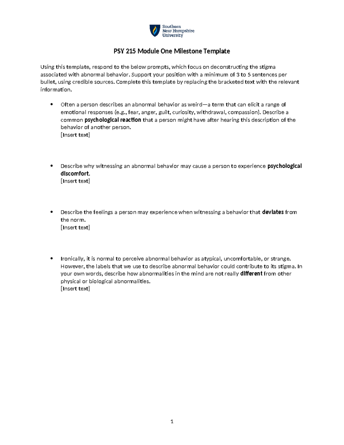 PSY 215 Module One Milestone Template - PSY 215 Module One Milestone ...