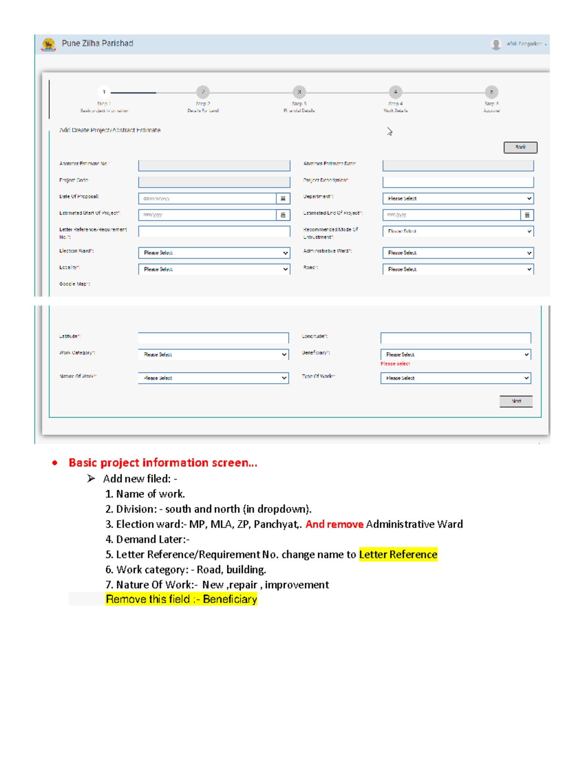 Todays changes in Create Estimate screen - Basic project information ...