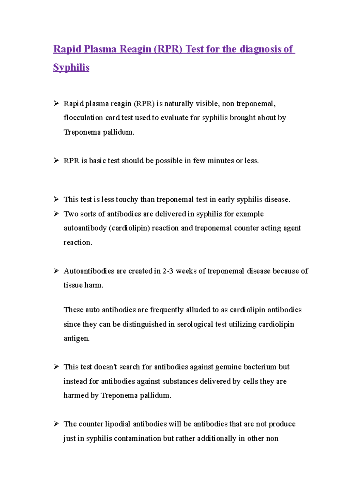 Rapid Plasma Reagin test - Rapid Plasma Reagin (RPR) Test for the ...