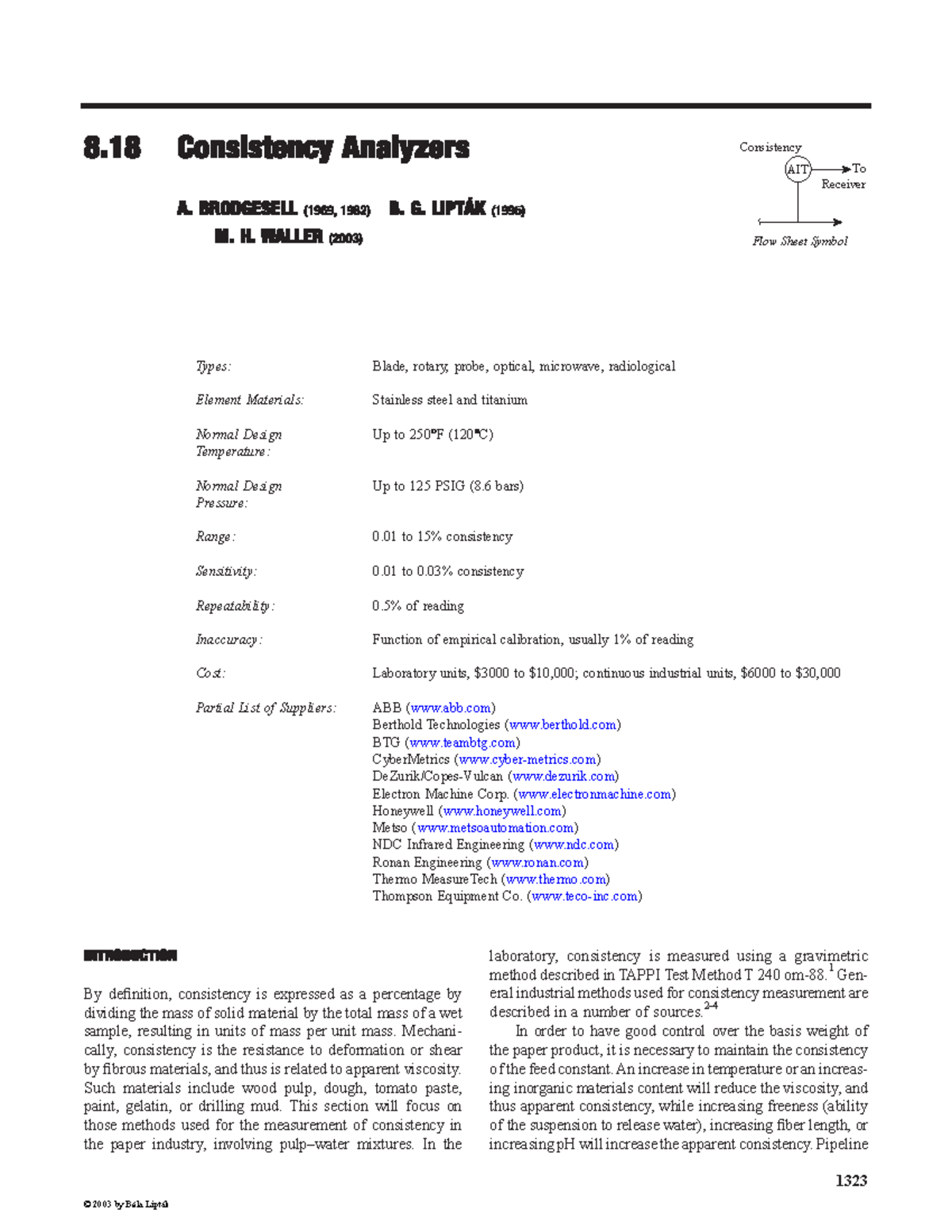 Consistency - 1323 Types: Blade, rotary, probe, optical, microwave ...