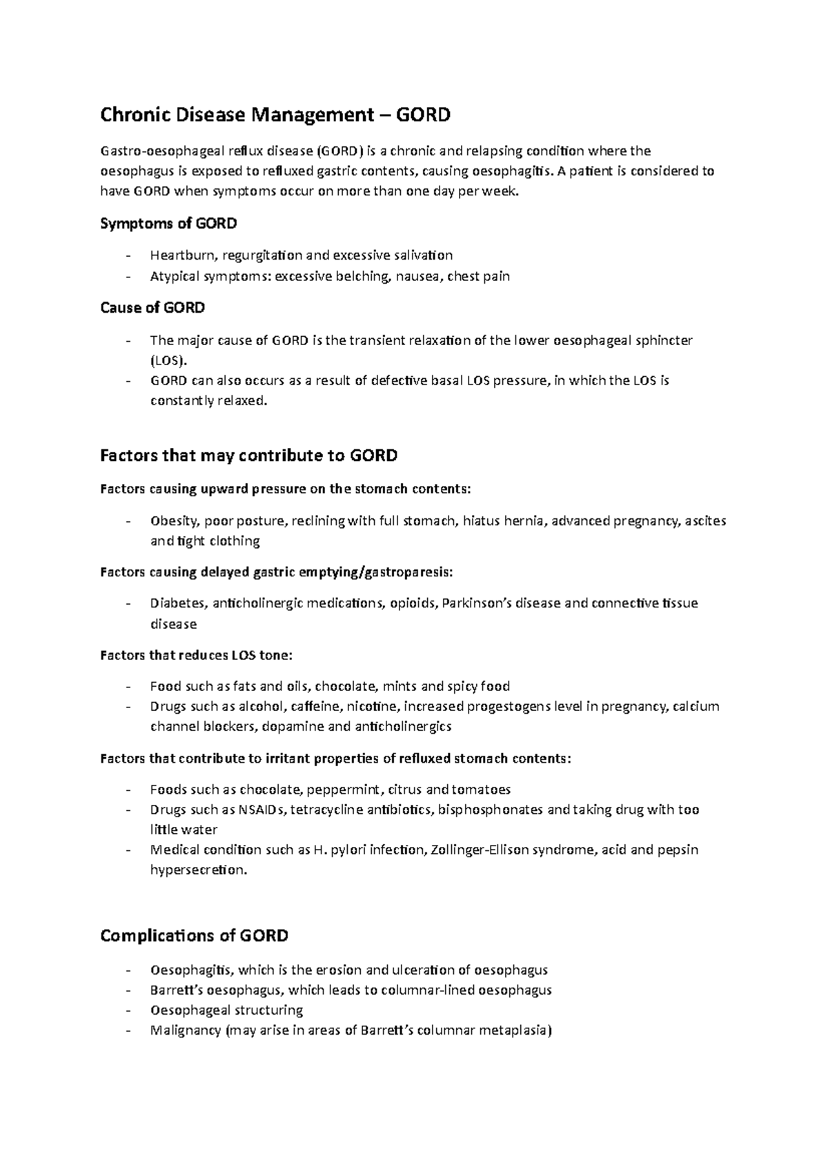 Chronic Disease Management - GORD - Chronic Disease Management GORD ...