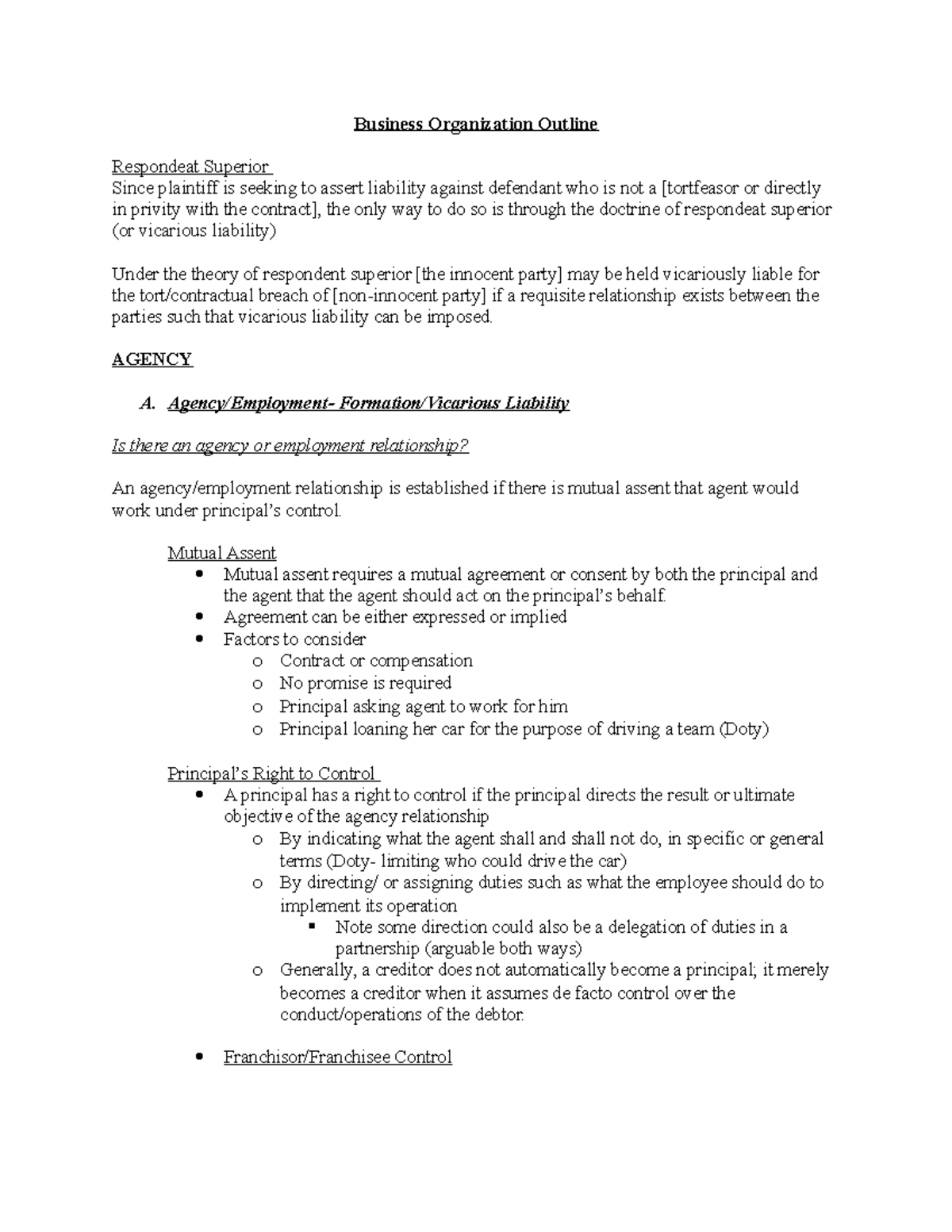 Business Organization Outline 2021 - Business Organization Outline ...