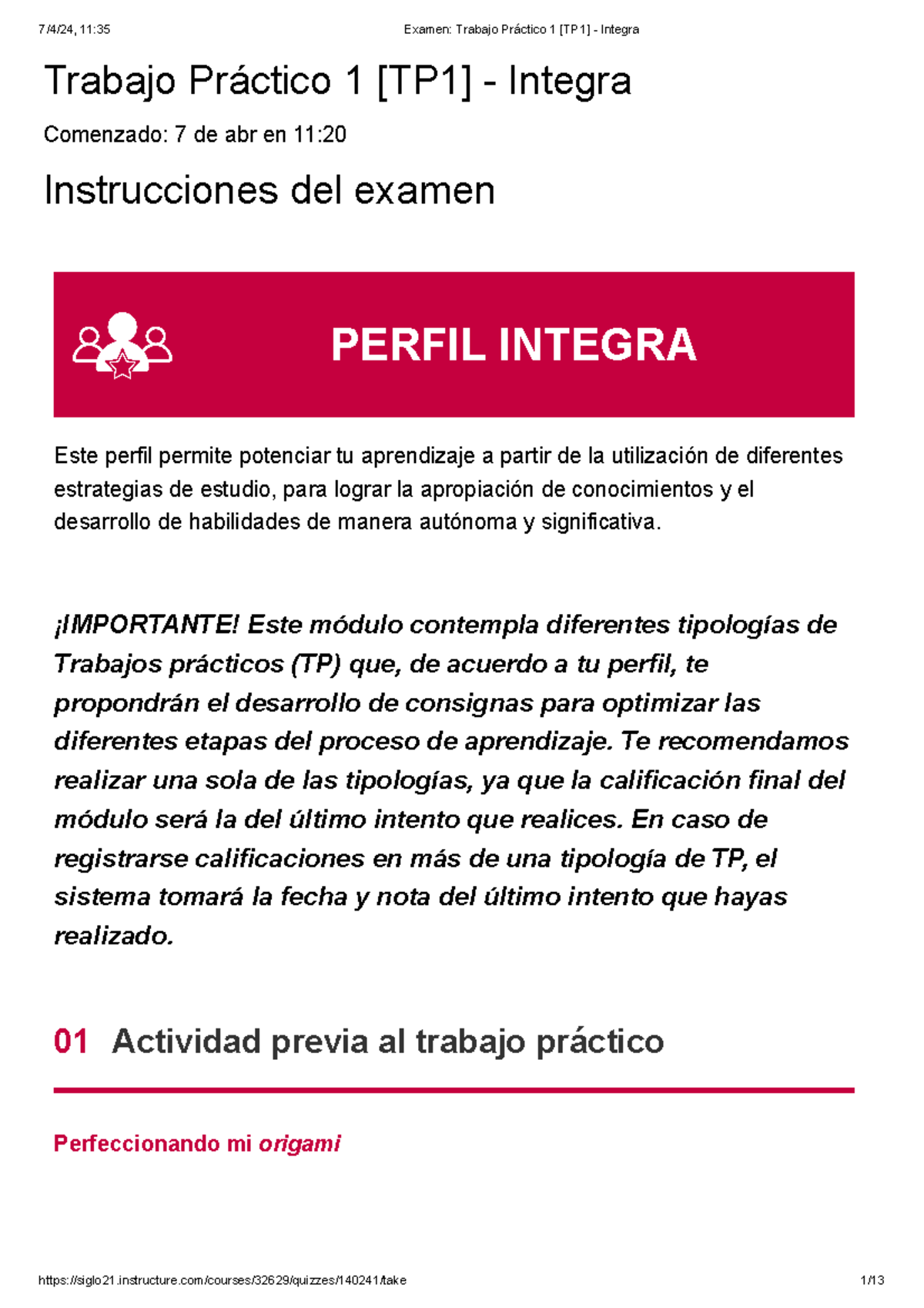 Examen Trabajo Práctico 1 Tp1 Integra 95 Trabajo Práctico 1 Tp1