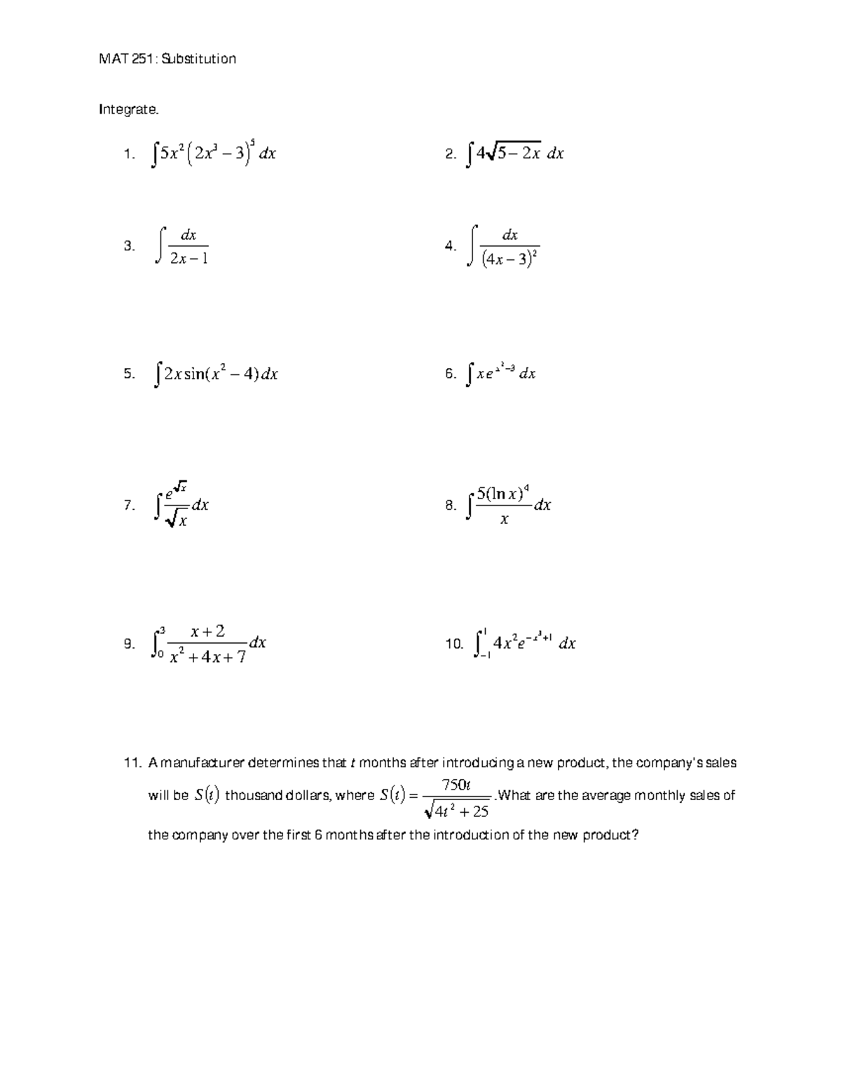 MAT251 21 - These practice questions are used to help students ...