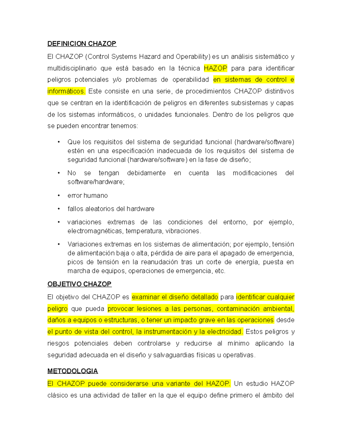 Resumen Chazop - aaaaaaaa - DEFINICION CHAZOP El CHAZOP (Control ...