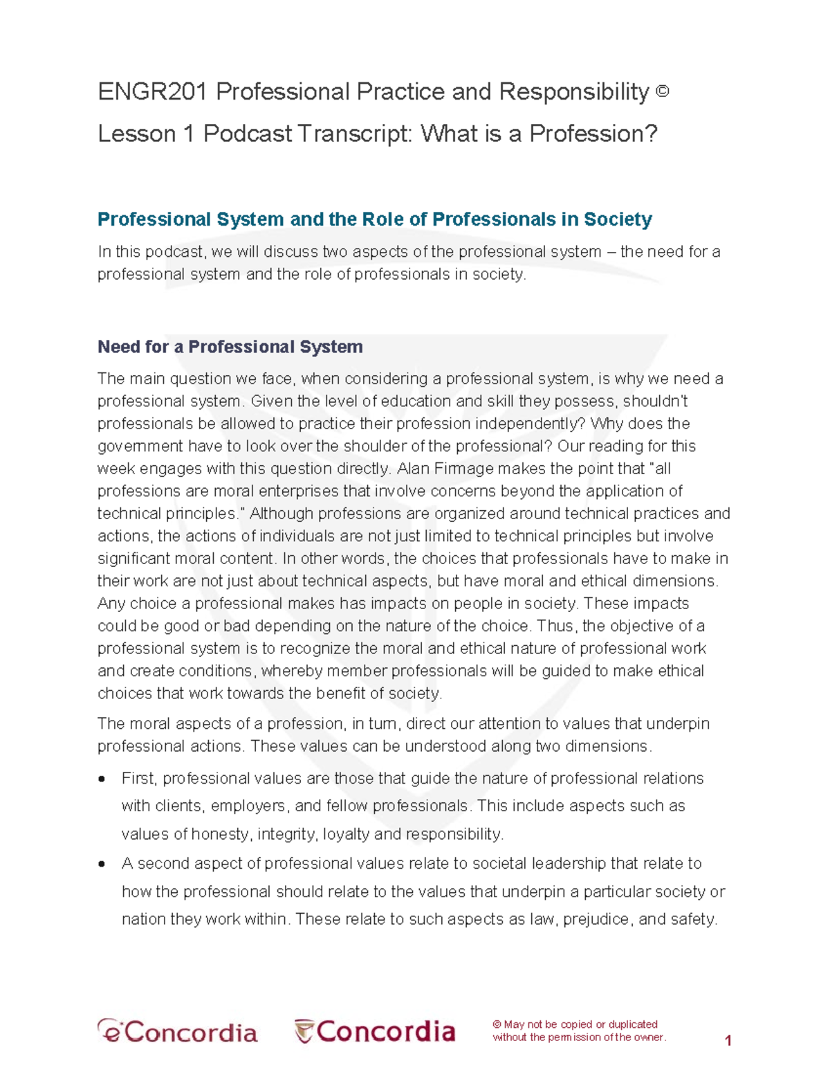 All lessons ENGR 201 - All lectures for semester - © May not be copied ...