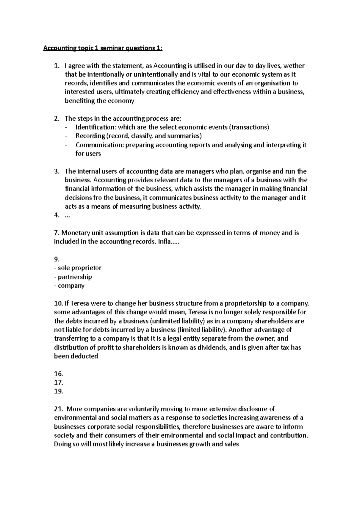 Accounting topic 1 seminar questions 1 - Accounting topic 1 seminar ...