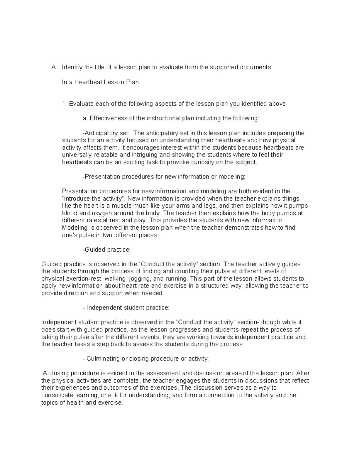 Activity Plan Template PE - A. Identify the title of a lesson plan to ...