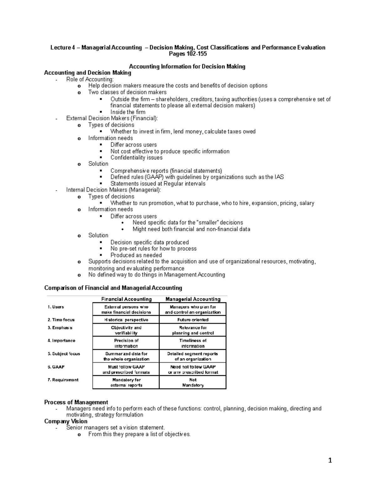 Lecture 4 – Managerial Accounting - Lecture 4 Managerial Accounting ...