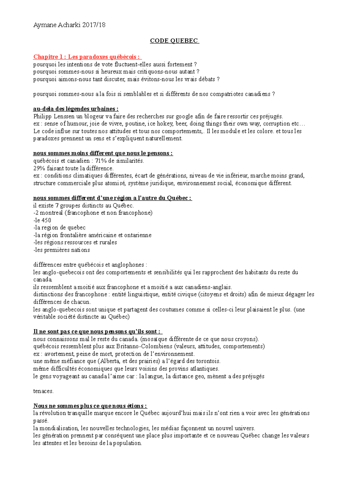 CODE Quebec CHAP 1 10 R sum Le Code Qu bec Aymane Acharki 2017