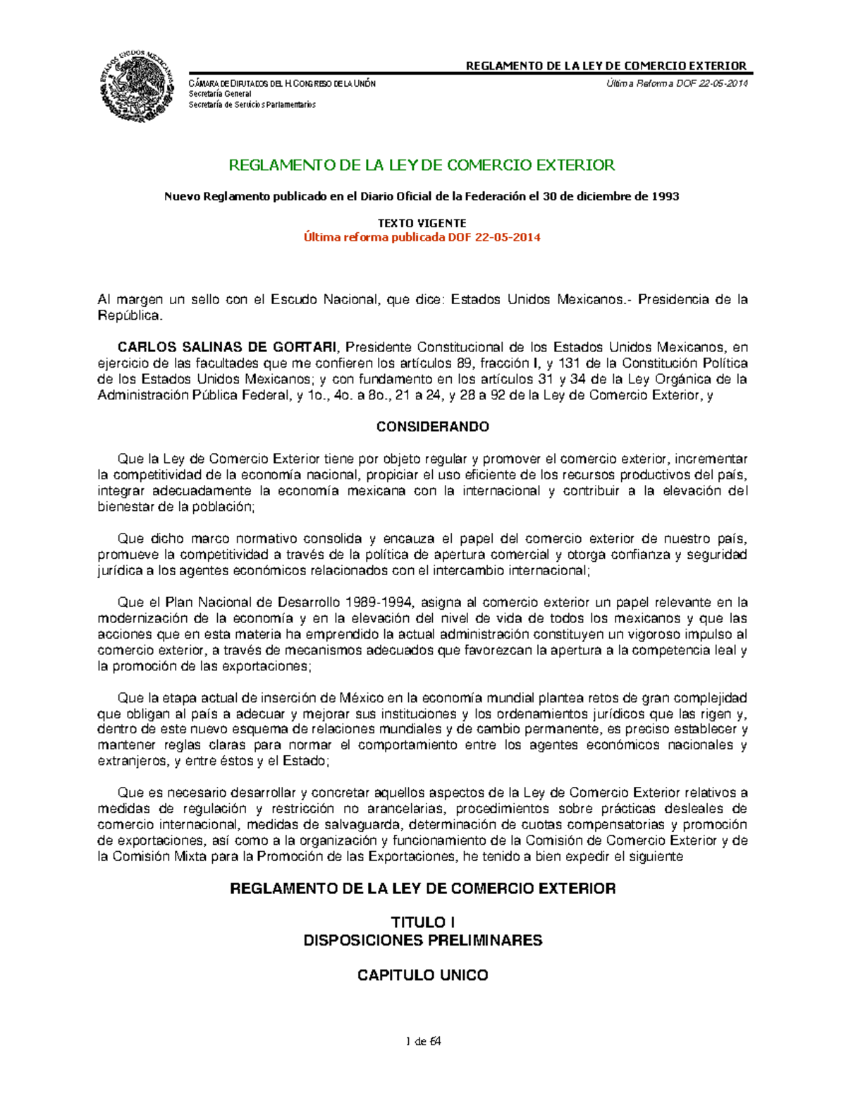 RGTO LEY Comex 2014 - resumen - C¡MARA DE DIPUTADOS DEL H. CONGRESO DE LA UNI”N SecretarÌa ...