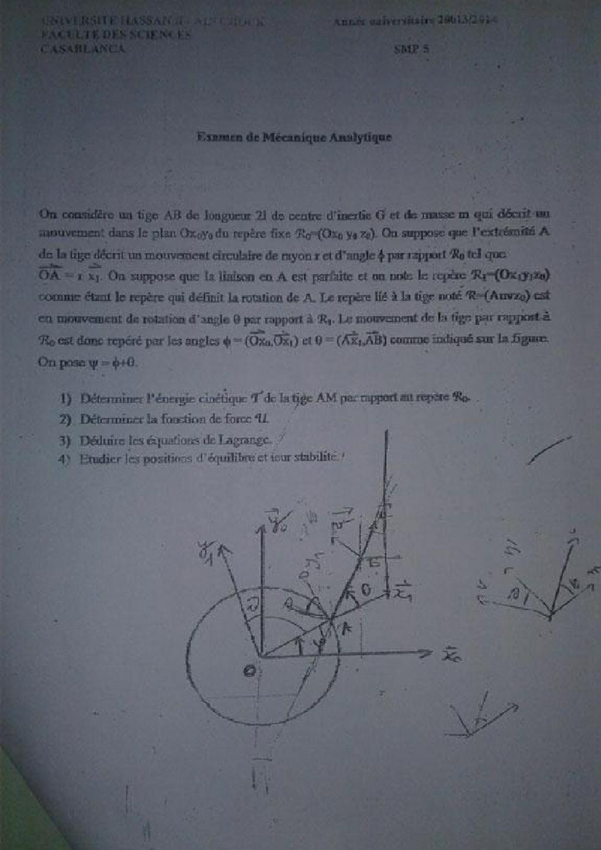 Examen 4 Mécanique Analytique SMP5 FSAC - Physique - Studocu