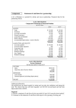 Cash Flow Statements - Assignment - Assignment on Cash Flow Statements ...