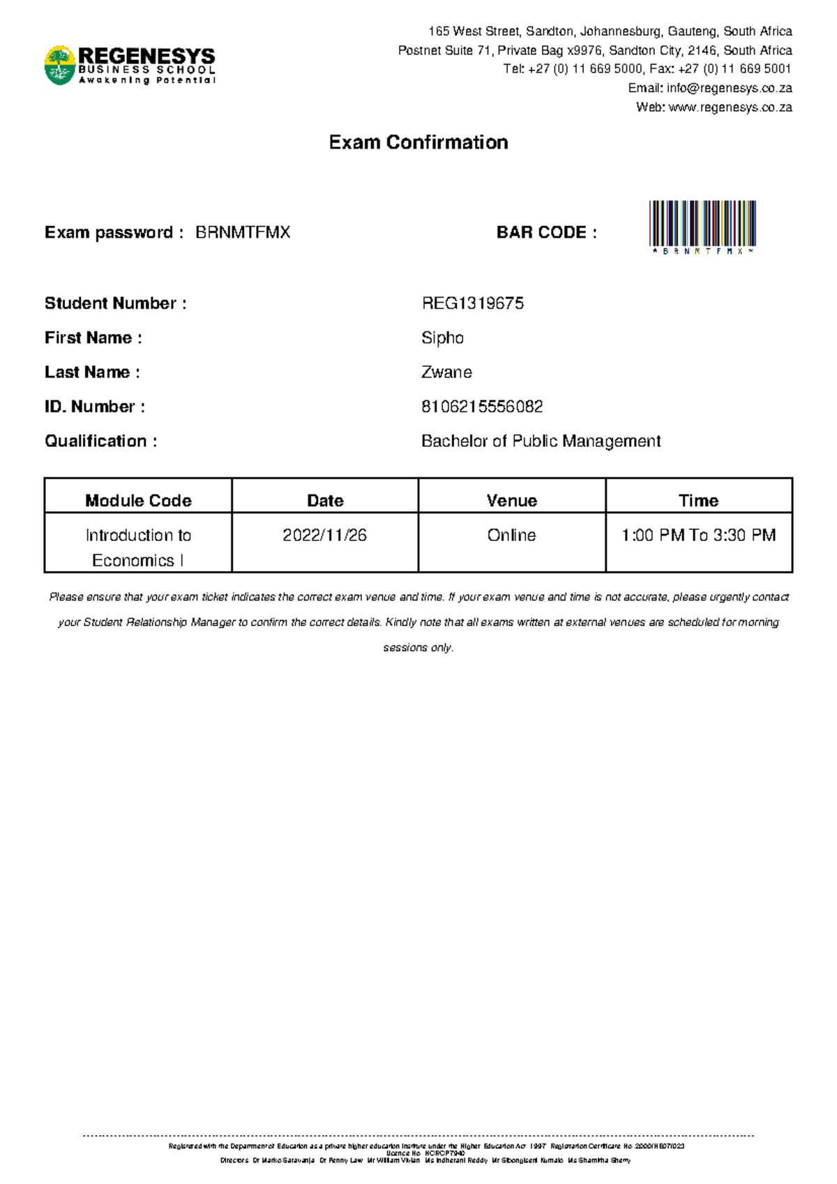 Exam Ticket Brnmtfmx - Bachelor of public management - Please ensure ...