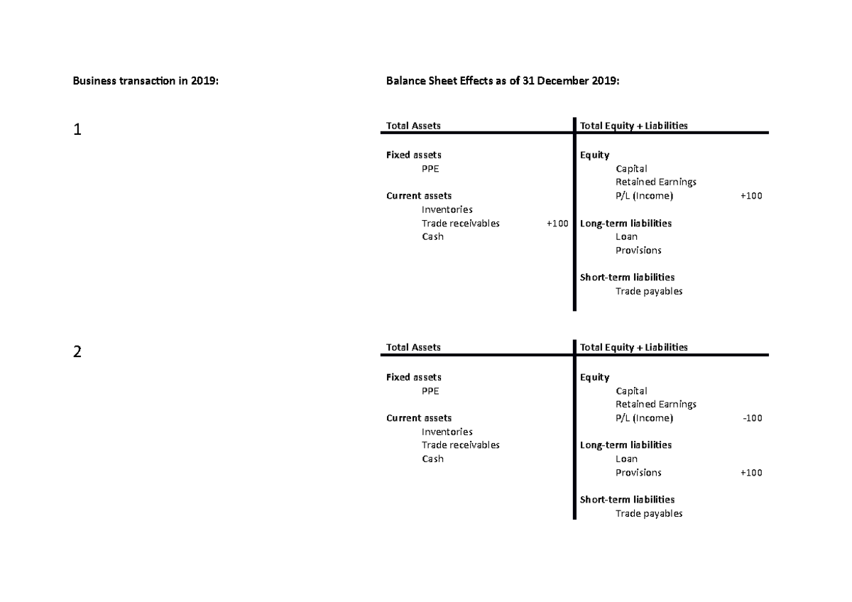 Exercise balance sheet effects (07 - Business transaction in 2019 ...