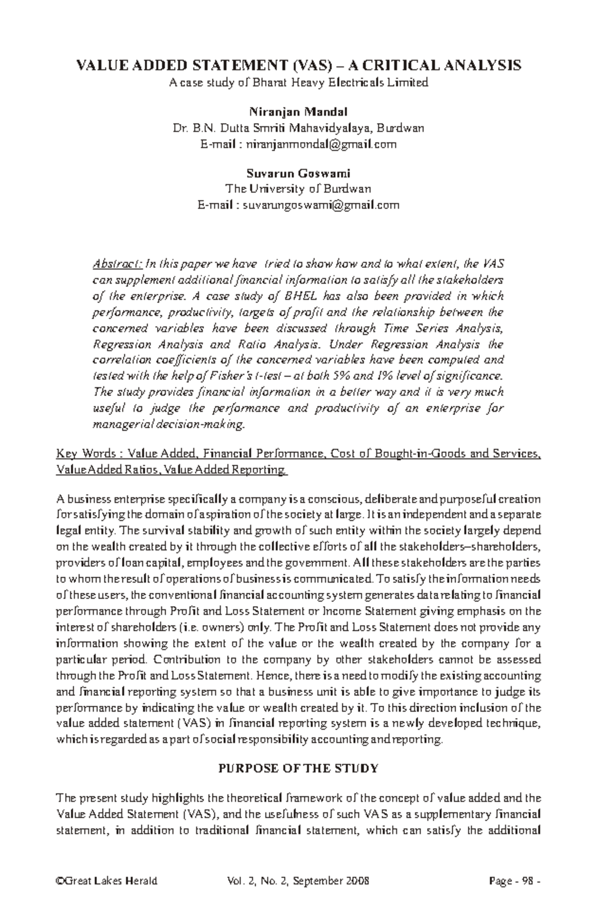 Value Added Statement - A Critical Analysis - VALUE ADDED STATEMENT ...