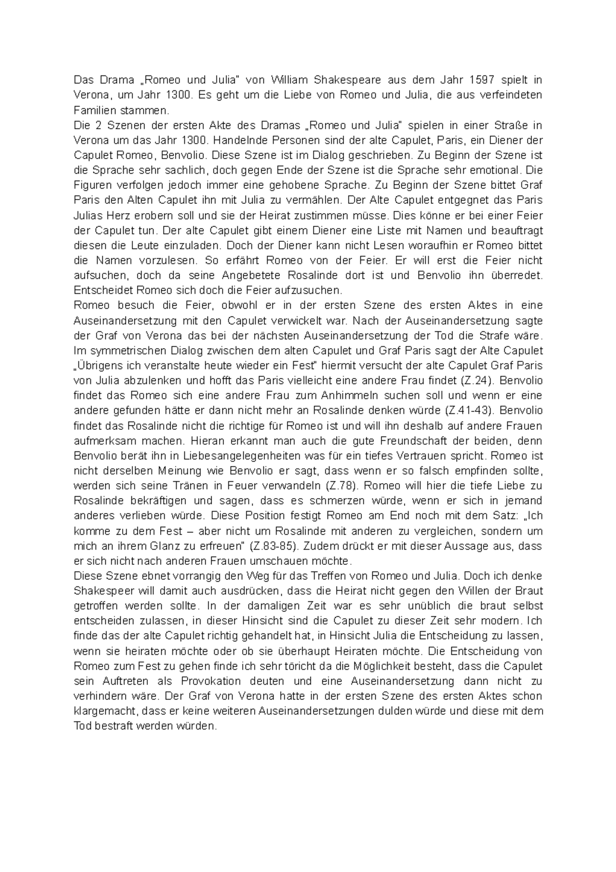 Das Drama - sdasd - Das Drama „Romeo und Julia“ von William Shakespeare ...