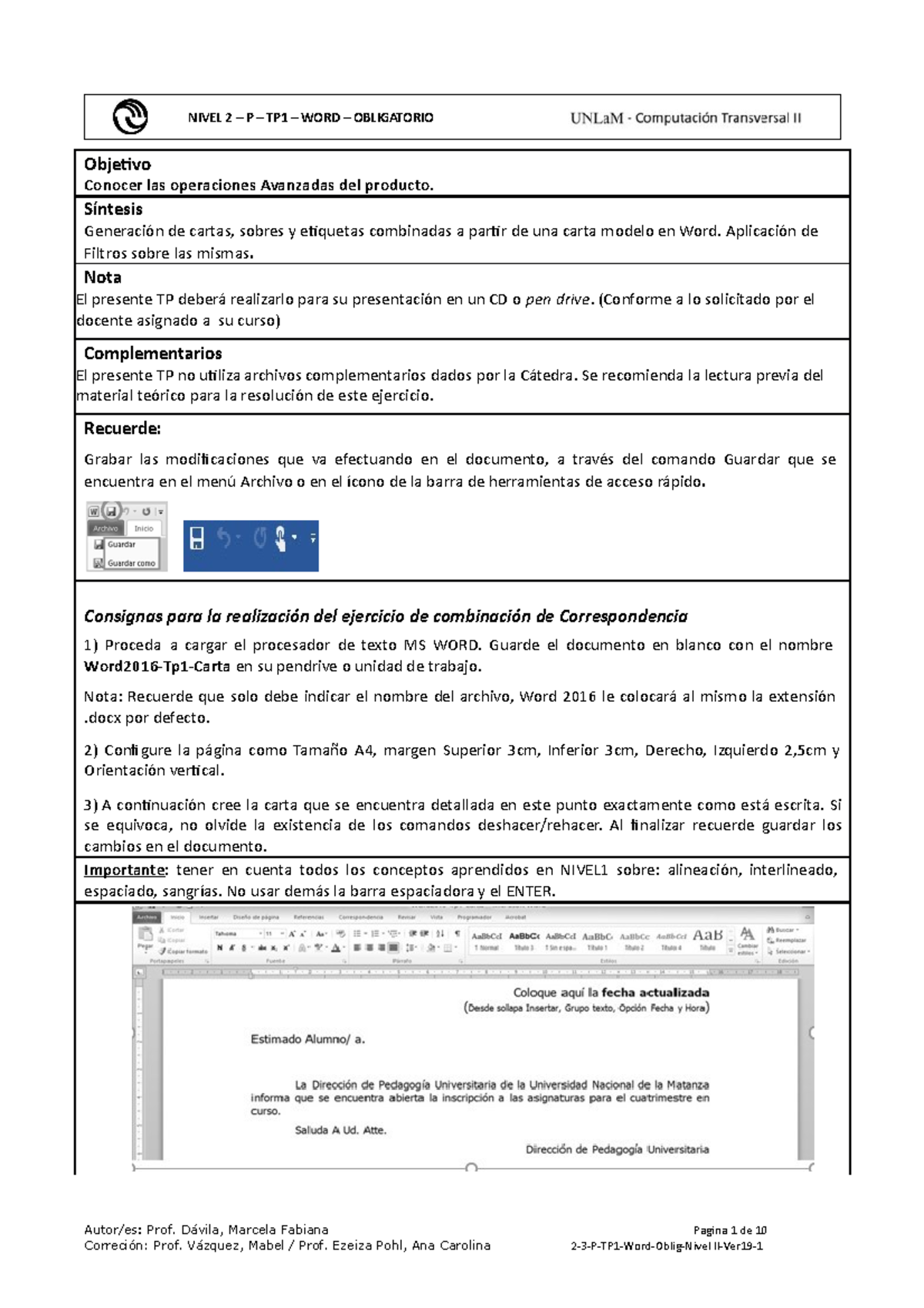 2 3 P TP1 Word Oblig Nivel II Ver19 1 - NIVEL 2 – P – TP1 – WORD – OBLIGATORIO Autor/es: Prof ...