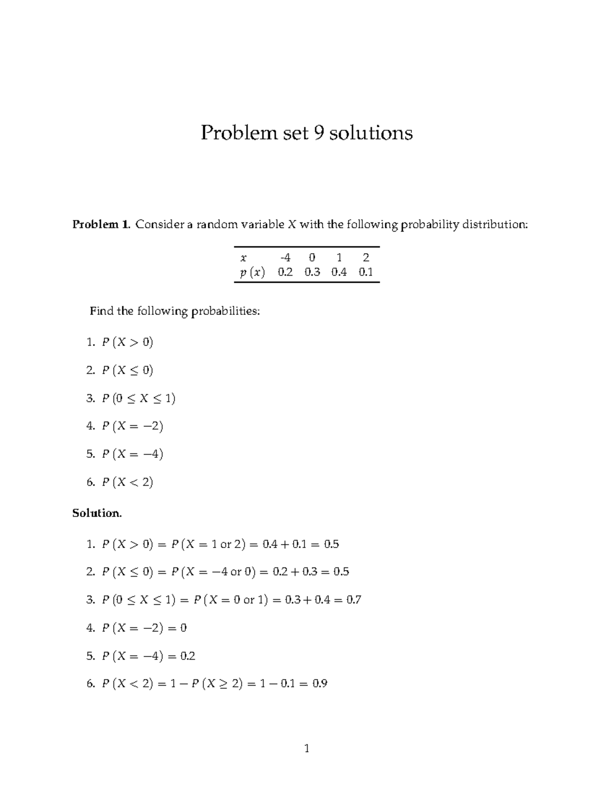 Problem set 9 solutions - Problem set 9 solutions Problem 1. Consider a ...