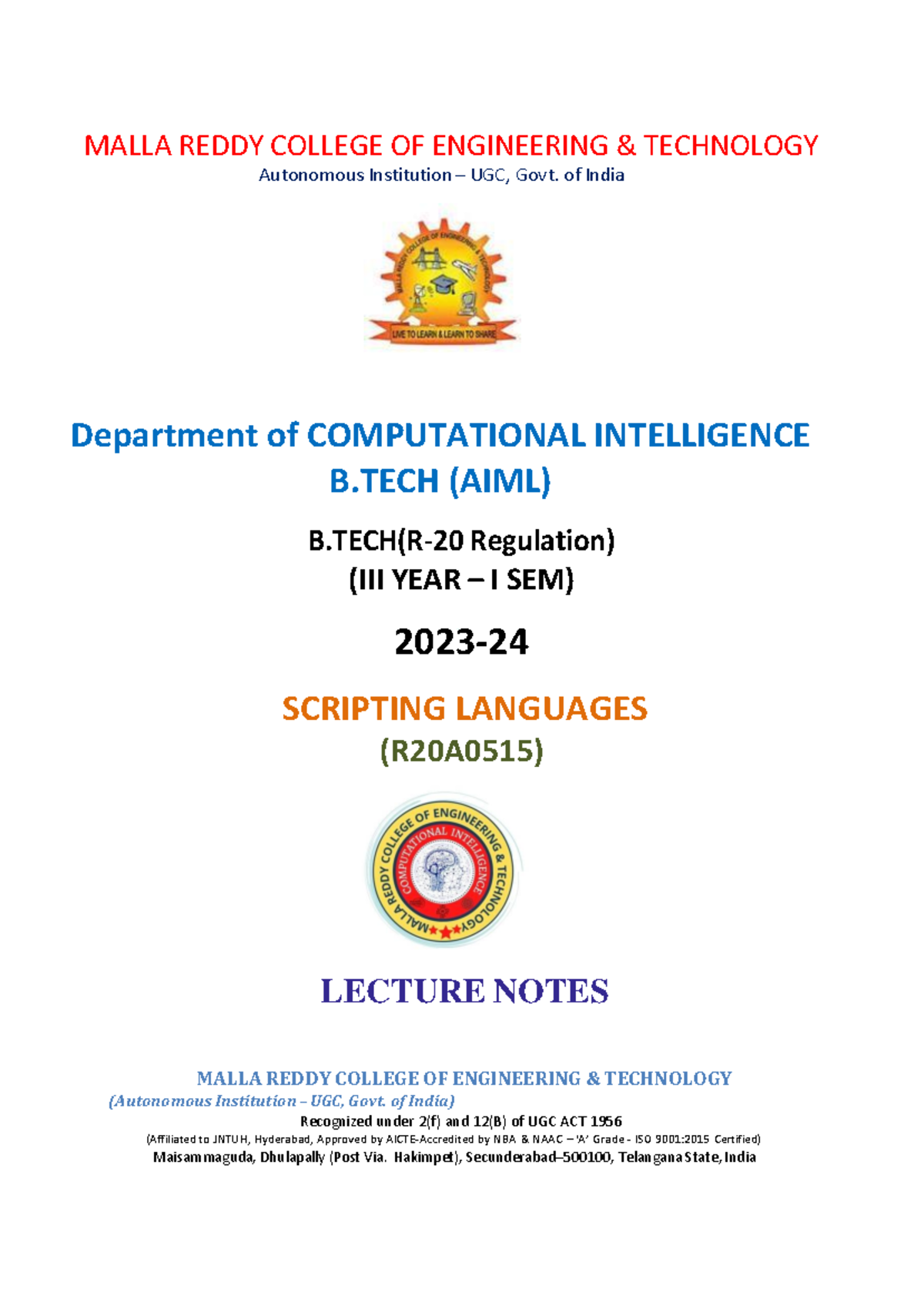 Scripting Languages - Notes - MALLA REDDY COLLEGE OF ENGINEERING ...