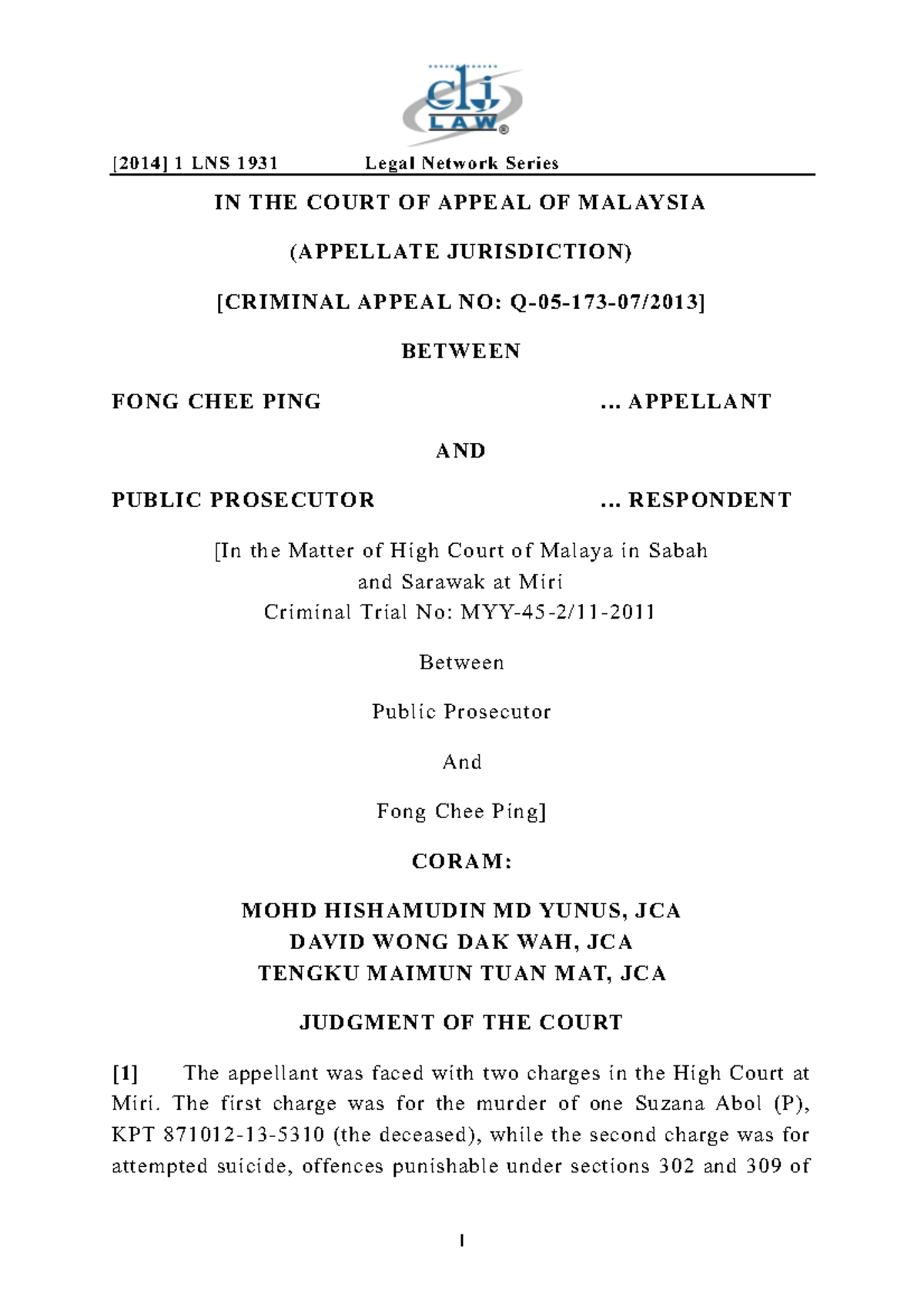 Fong che ping v pp LNS - unpublished case law - IN THE COURT OF APPEAL ...