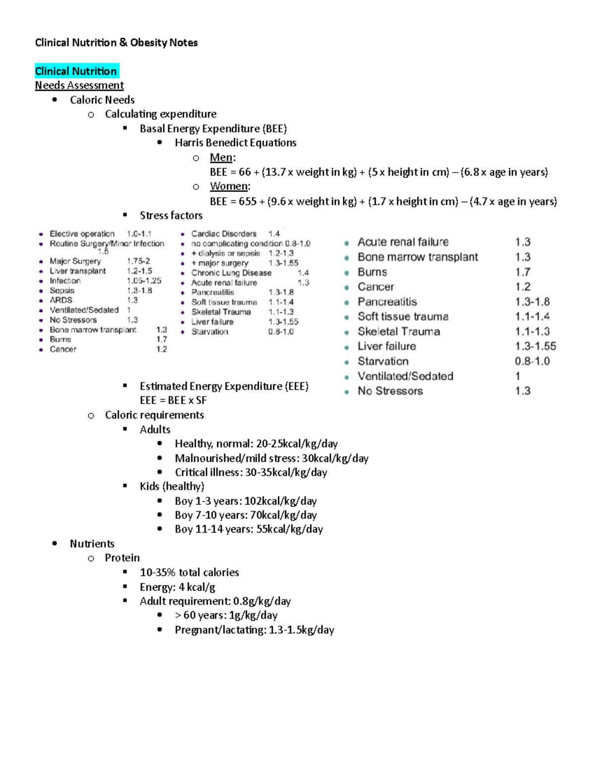 Clinical Nutrition & Obesity Notes - Clinical Nutrition & Obesity Notes ...