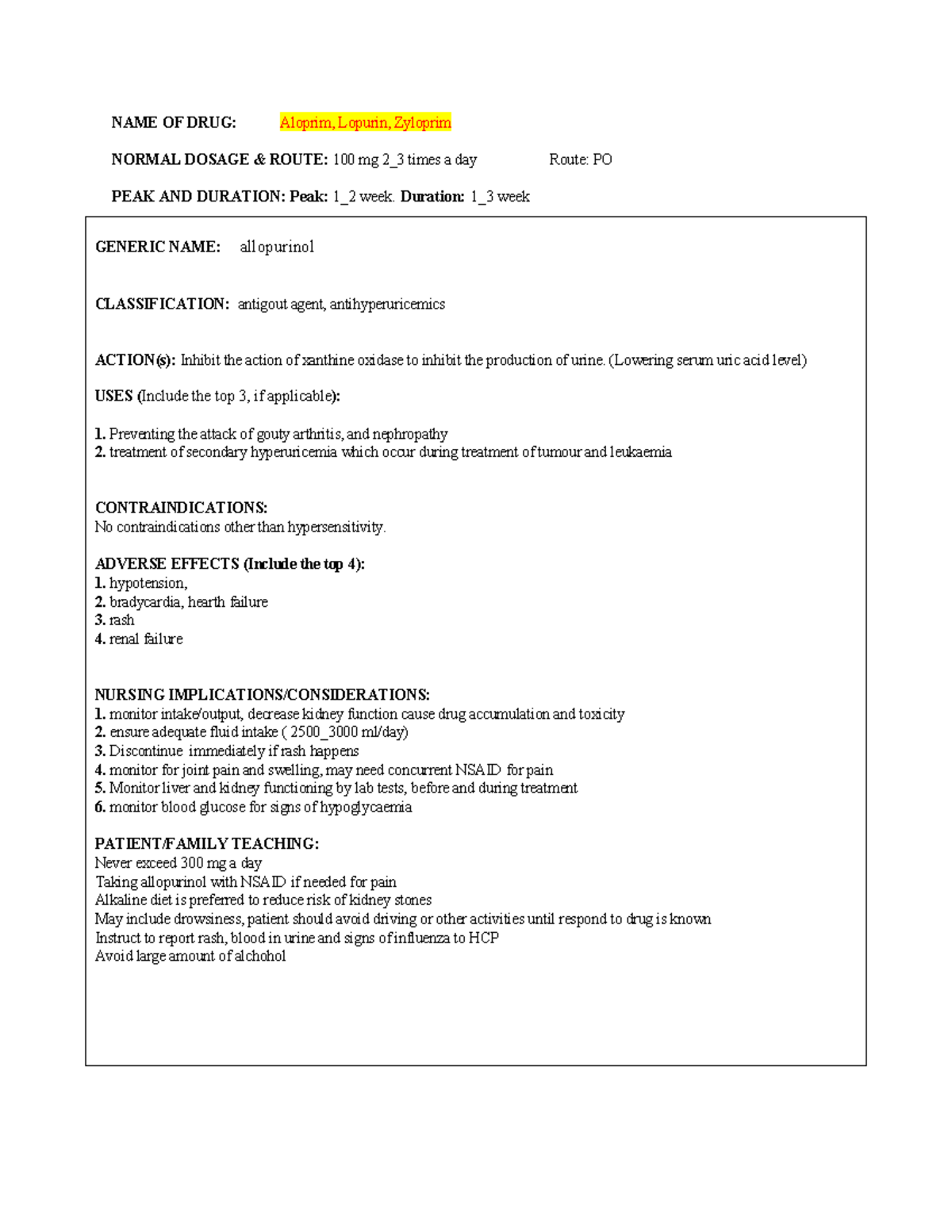 Allopurinol - Drug card - NAME OF DRUG: Aloprim, Lopurin, Zyloprim ...