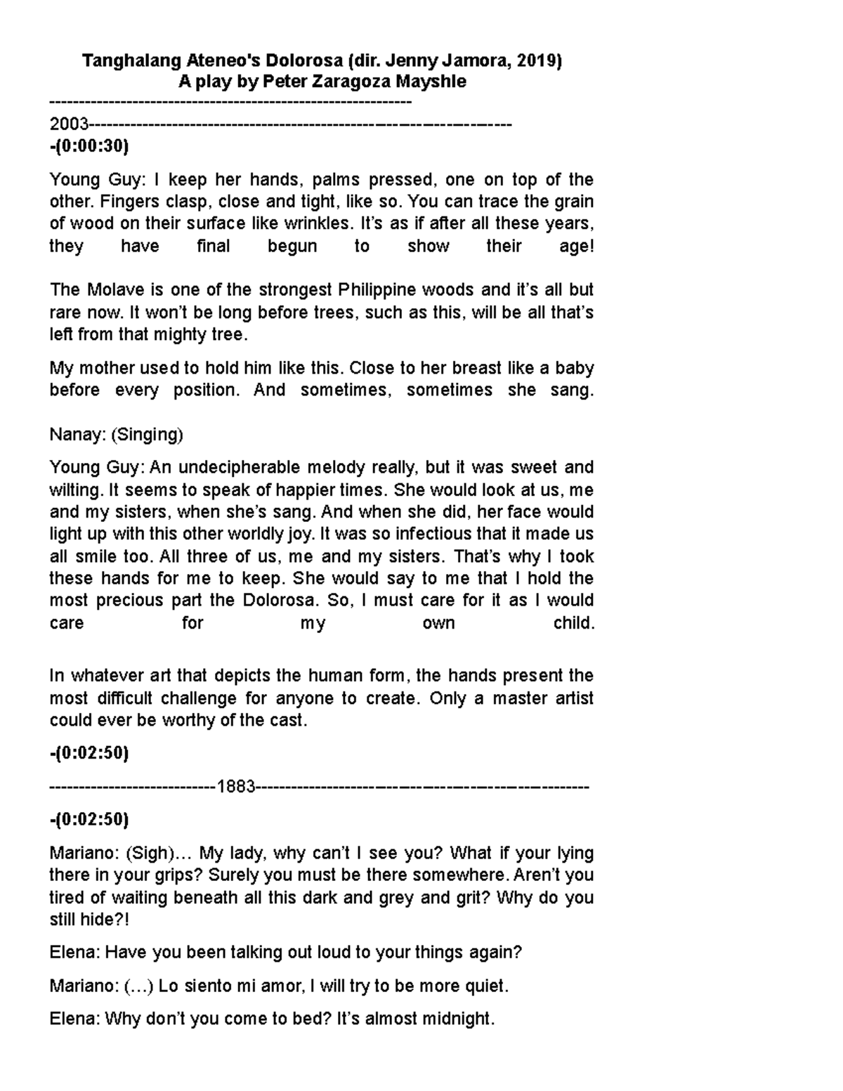 Dolorosa Transcription Part 1 - Tanghalang Ateneo's Dolorosa (dir ...