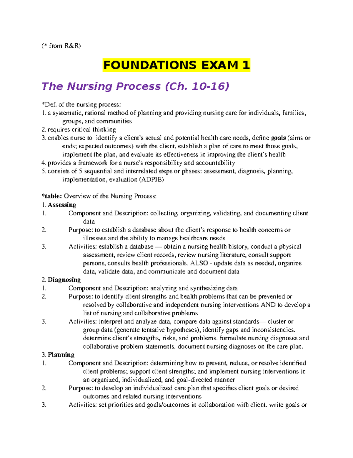 Foundations EXAM 1 Notes - ( *f r om R&R) FOUNDATIONS EXAM 1 The ...