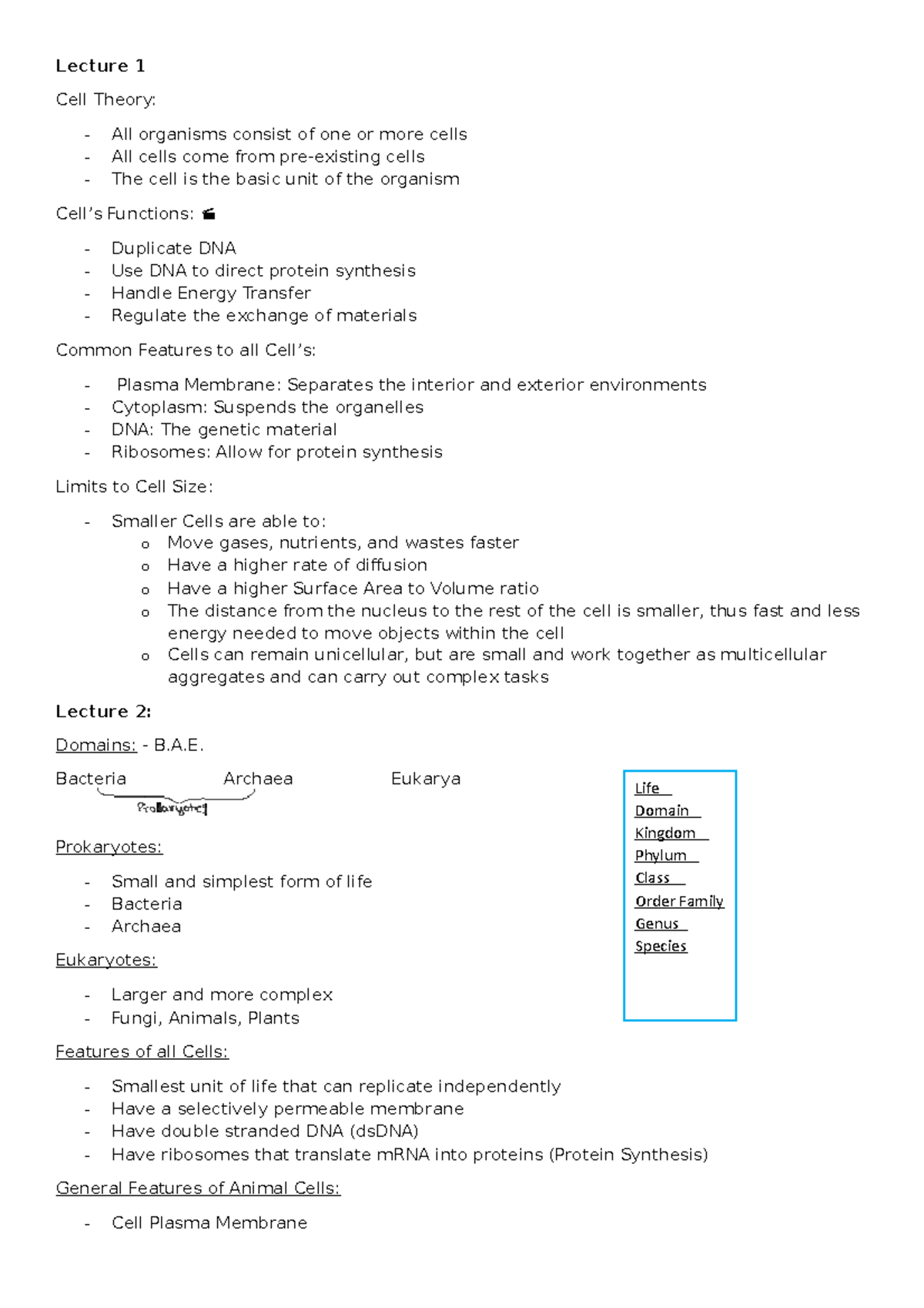 Bio152 notes lecture 1^02 - Lecture 1 Cell Theory: All organisms ...