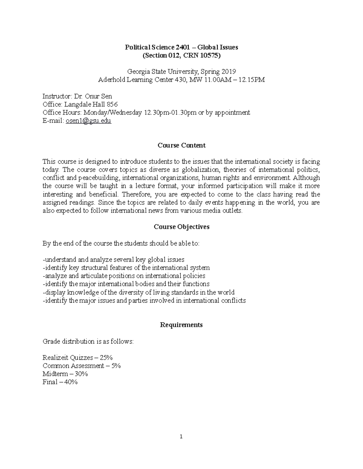 Global Issues Spring 2019 Section 012 - Political Science 2401 – Global ...