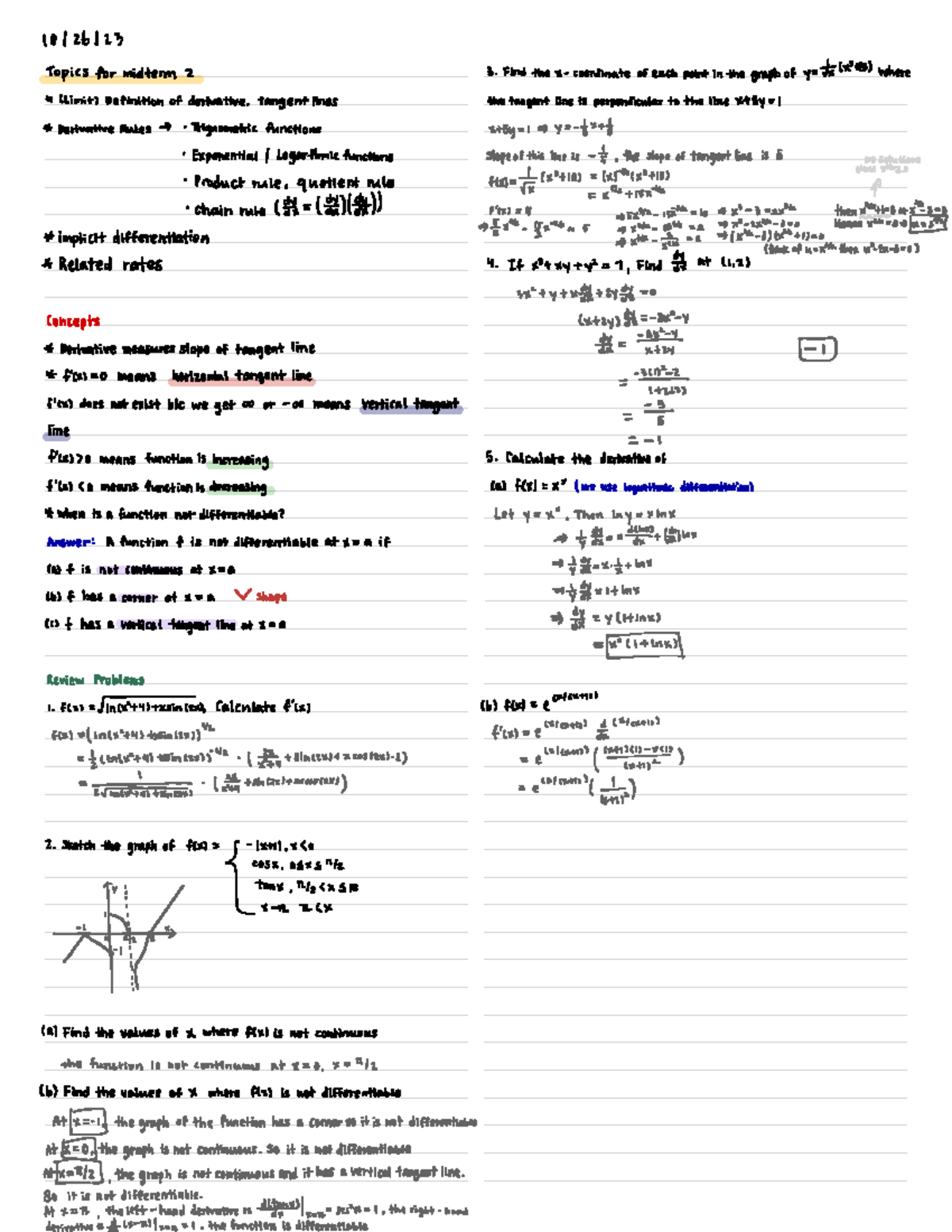 Calc I Notes Derivatives - 10/26/ ####### Topics for midterm 2 3. Find ...