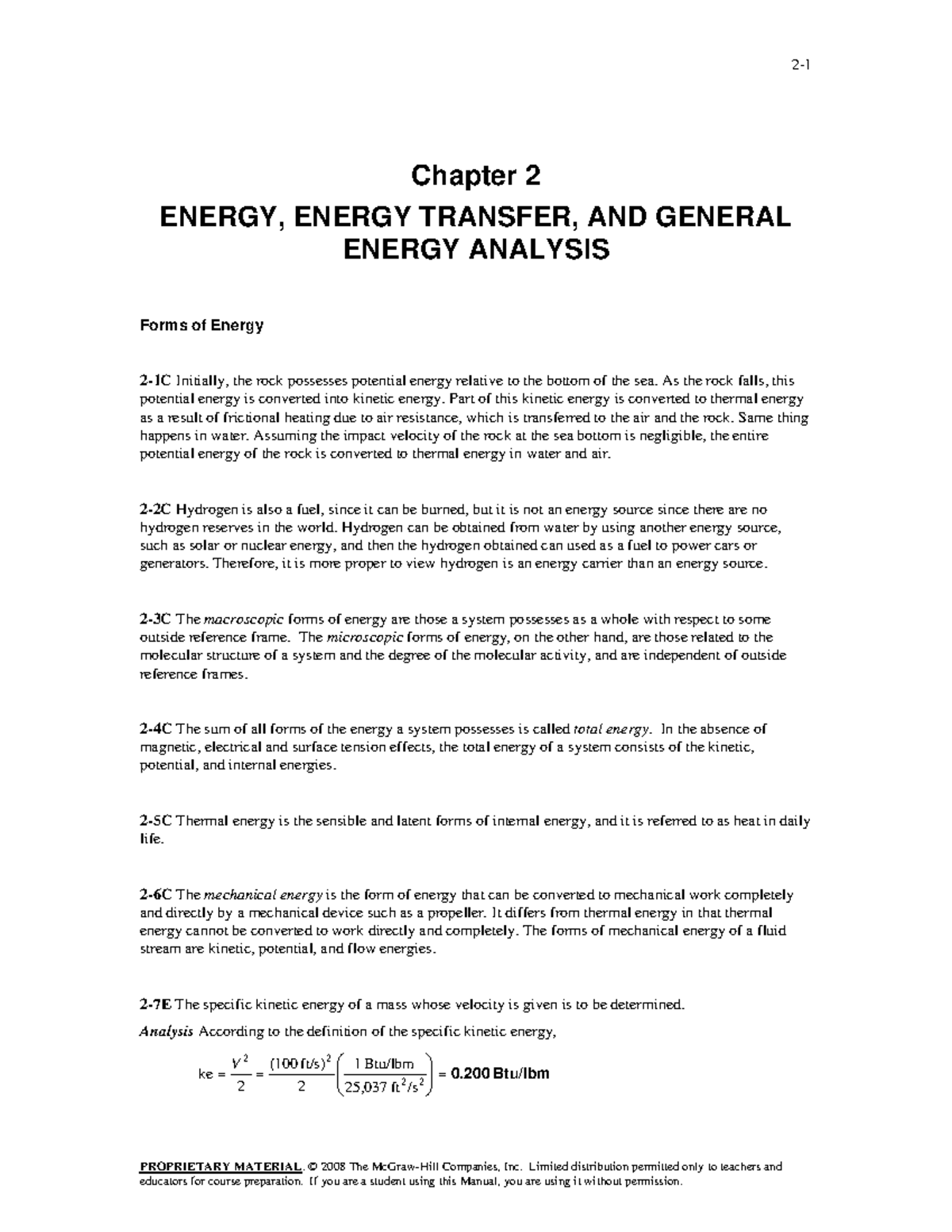 Chap 2 - Réponse du chapitre - Chapter 2 ENERGY, ENERGY TRANSFER, AND ...