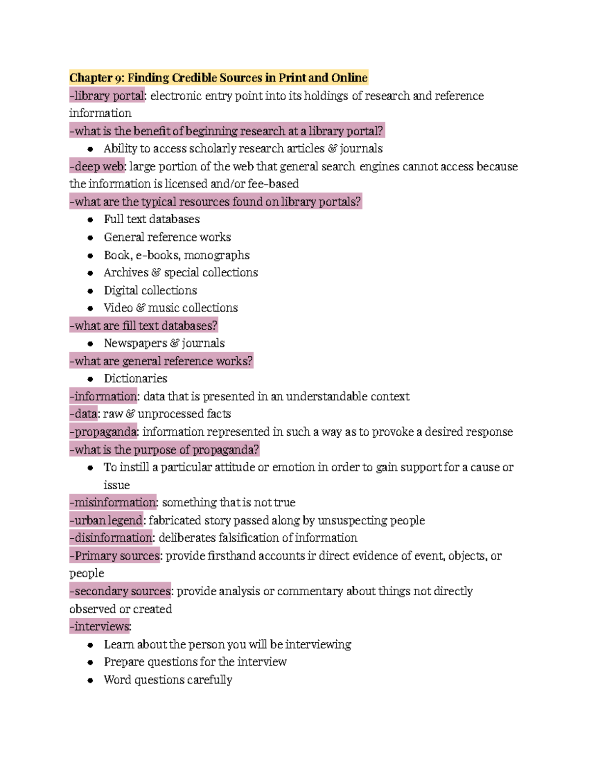 Chapter nine study guide - Chapter 9: Finding Credible Sources in Print ...